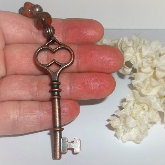 wvluckygirl | Jewelry | New Bookmark Copper Skeleton Key Beaded Faux ...